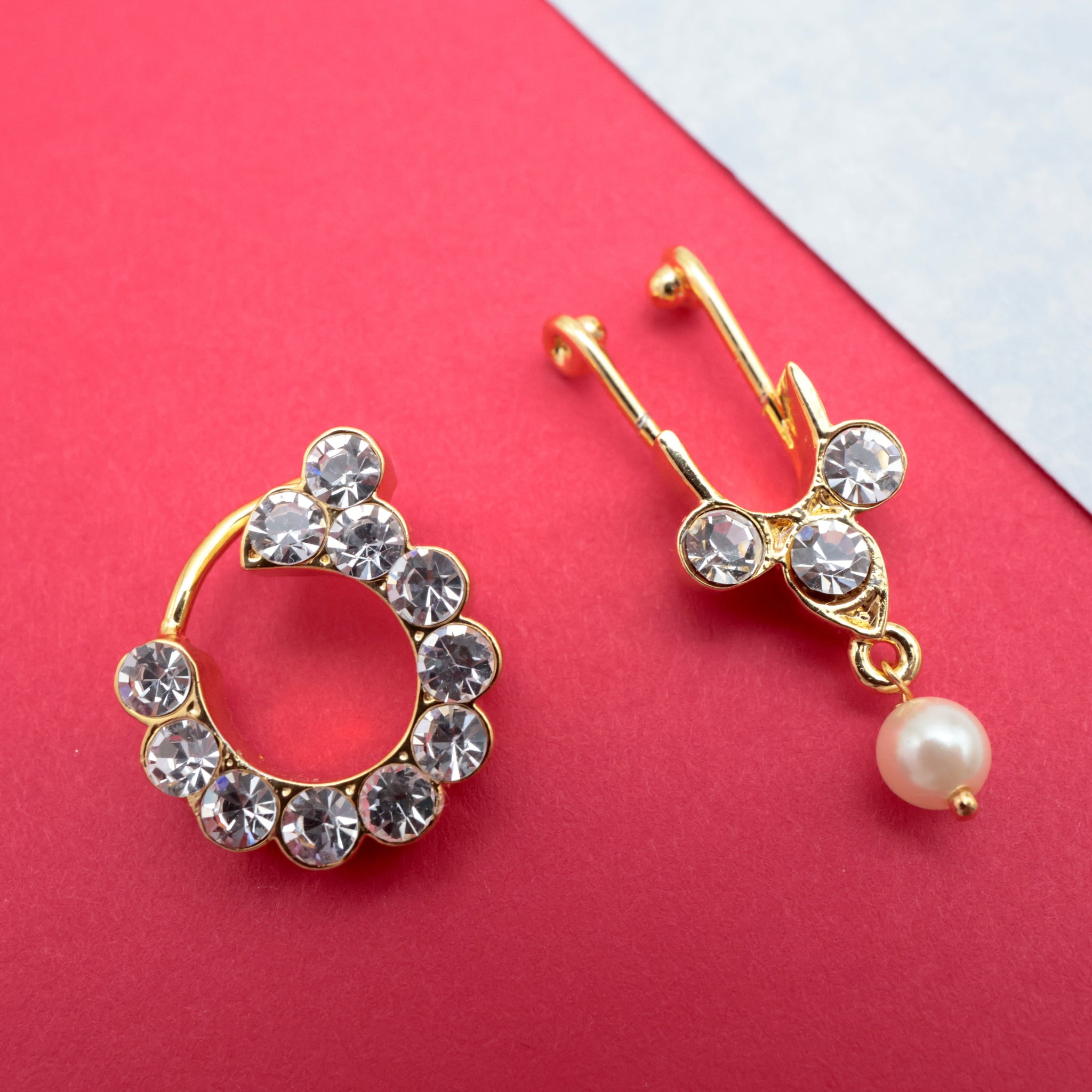 PREMIUM REAL KEMP GOLD TONE NATH BULLAKU SET (WHITE) - TRADITIONAL NON