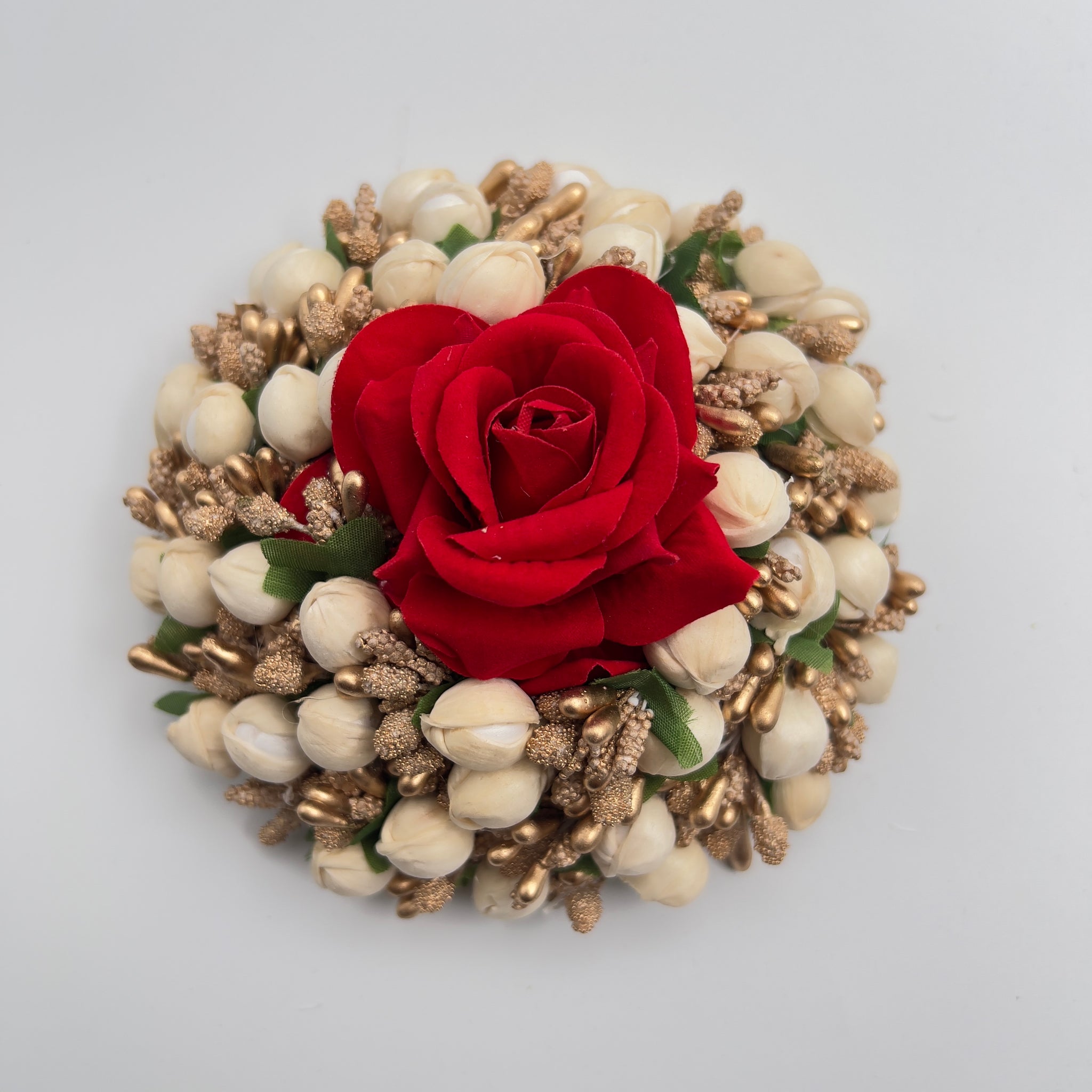 Real Look Alike Mogra Rose With Baby's Breath Bridal Hair Bun - Artifi