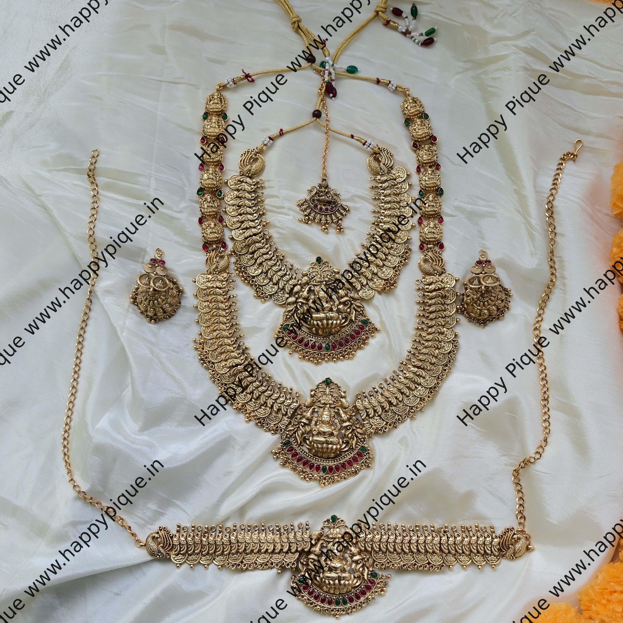 Stunning Antique Gold Nagas Lakshmi Coin Semi-Bridal Set: Exclusive an
