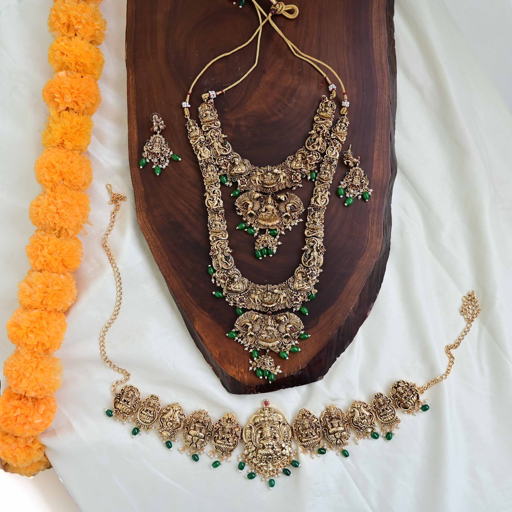 Exquisite Antique Gold Nagas Lakshmi Bridal Combo Set: Affordable and