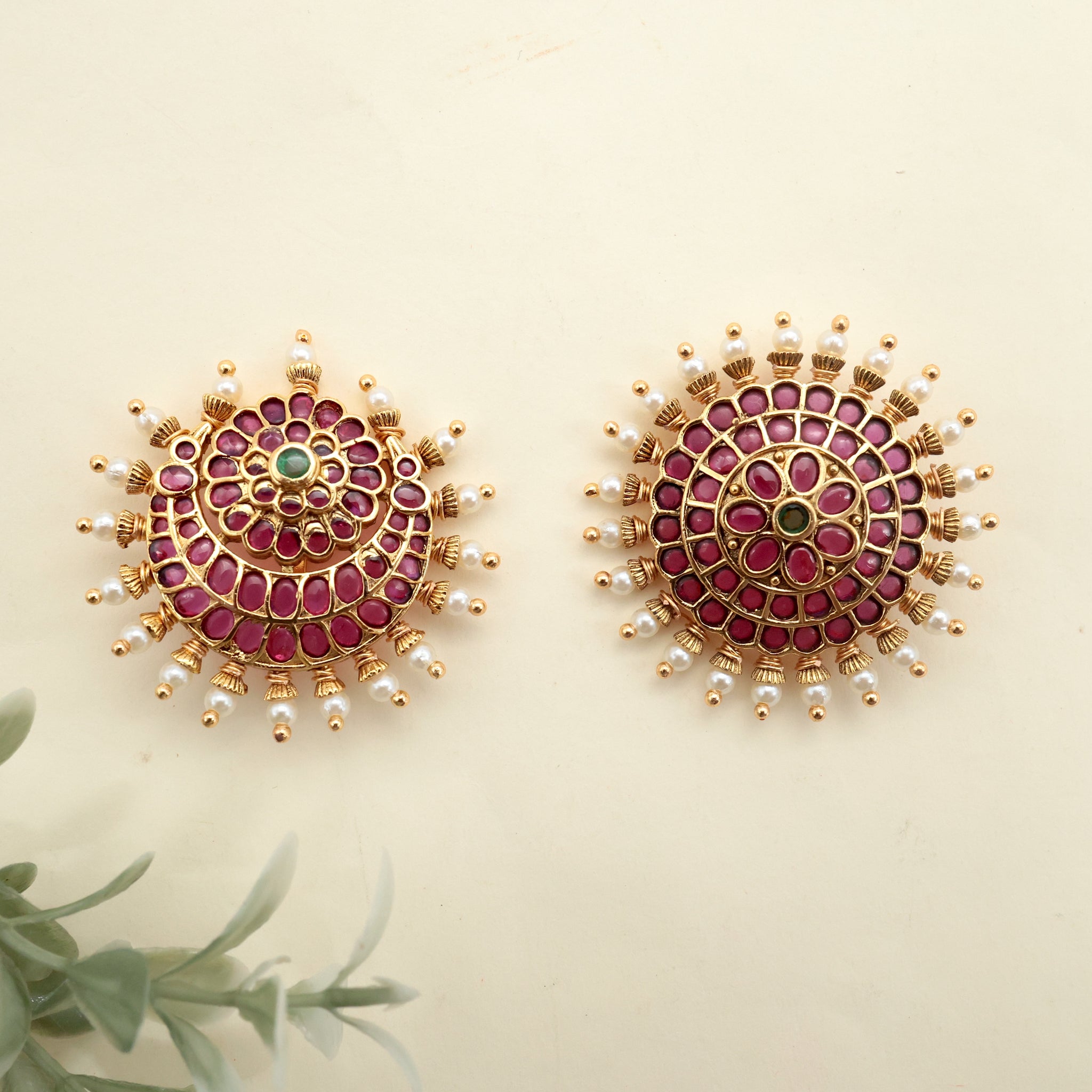 ANTIQUE GOLD ROYAL PEARL BALLS TRADITIONAL SUN MOON SURYAN CHANDRAN BR