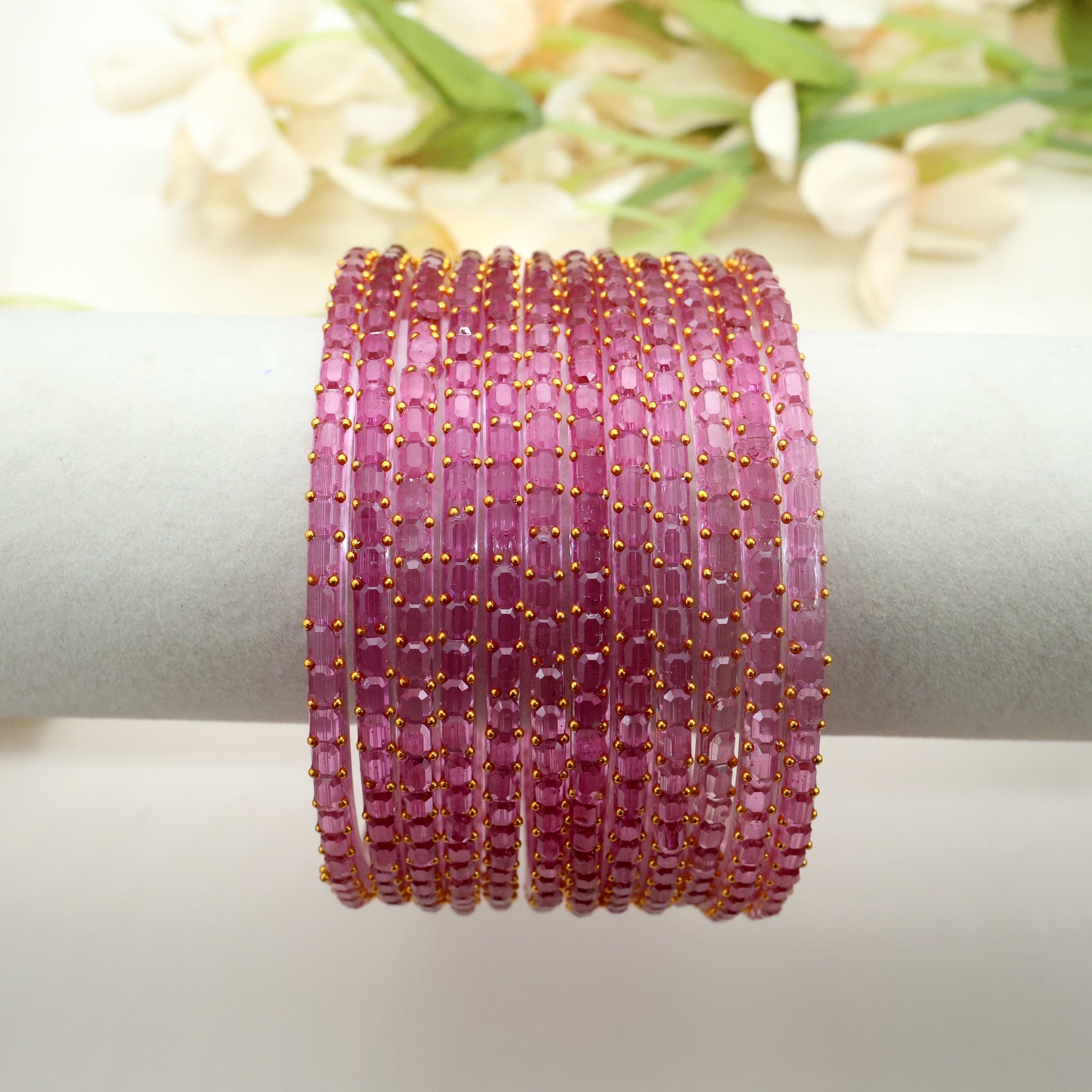 CUBE CUT RAINDROP GLASS BANGLES - Onion Pink
