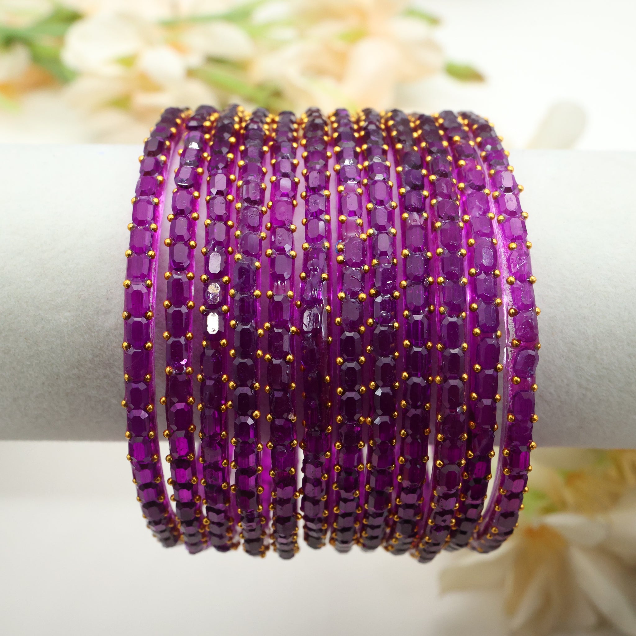 CUBE CUT RAINDROP GLASS BANGLES - Purple