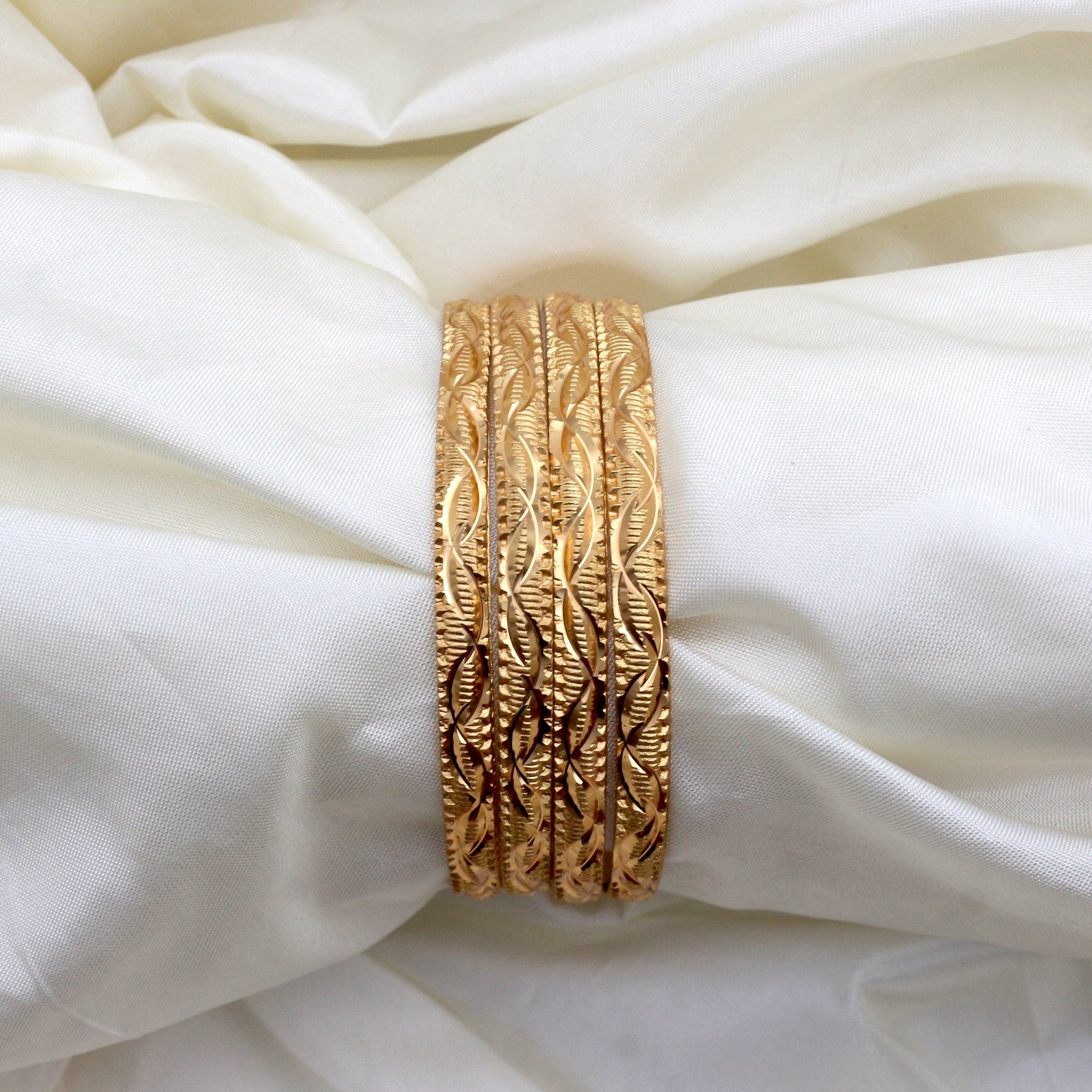 Real Gold Tone Set of 4 Bangles - SS023 - Daily Wear/Office Wear/Funct