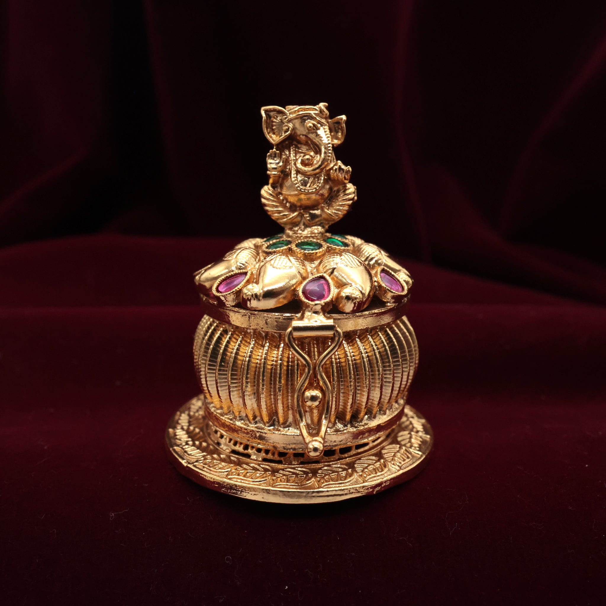Antique Gold Mango Ganesha Kumkum Box - Sindoor Dabbi