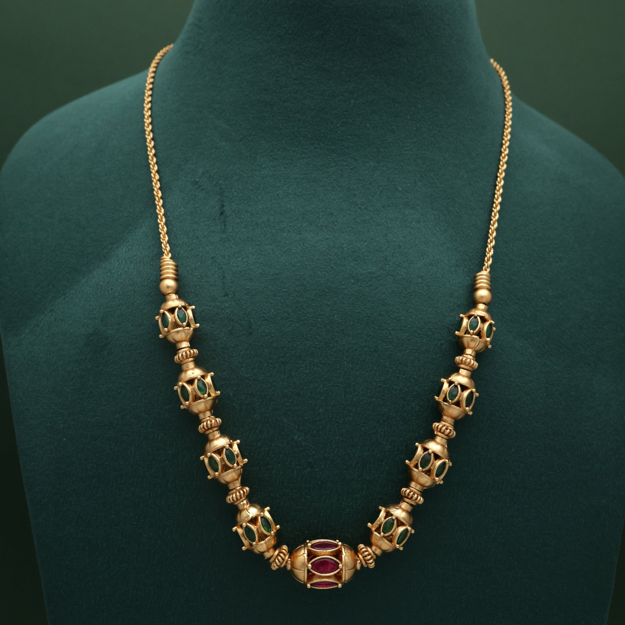 Premium Kemp Oval Balls Antique Temple Mala
