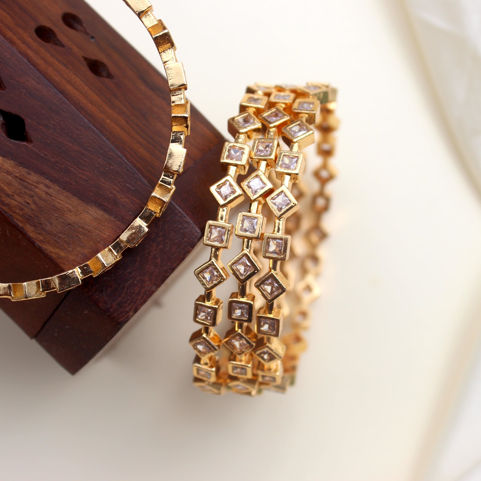 Diamond Look Square Diamond Set of 4 Bangles - Size: 2.6