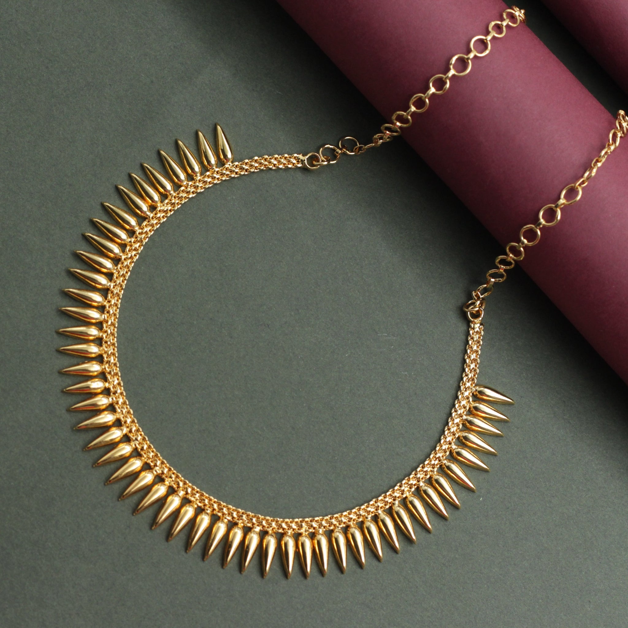 Real Gold Tone Traditional Kerala Plain Mulla Mottu Necklace