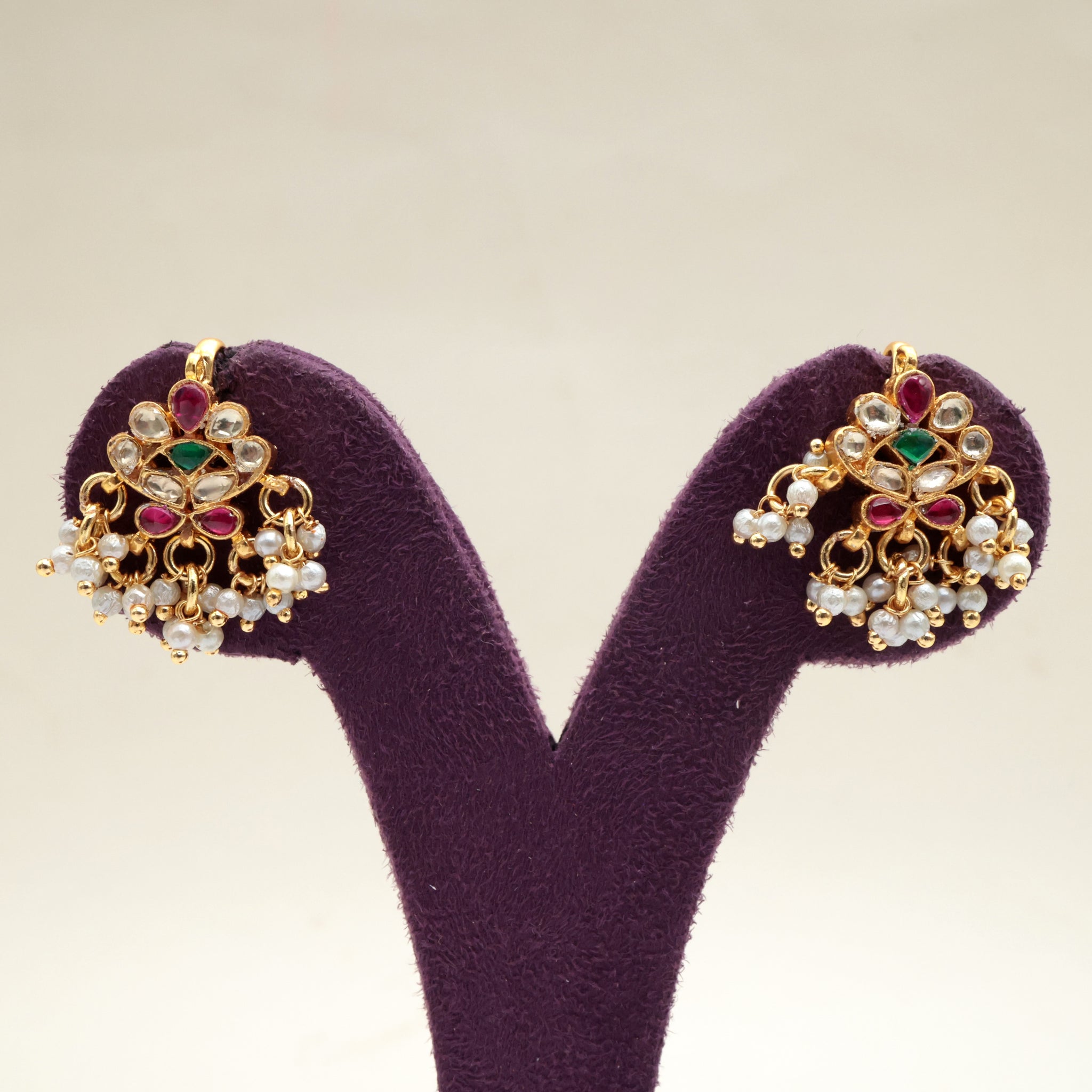 Premium Pachi Kundan Designer Flower Koppu Earrings - Bugadi Earrings