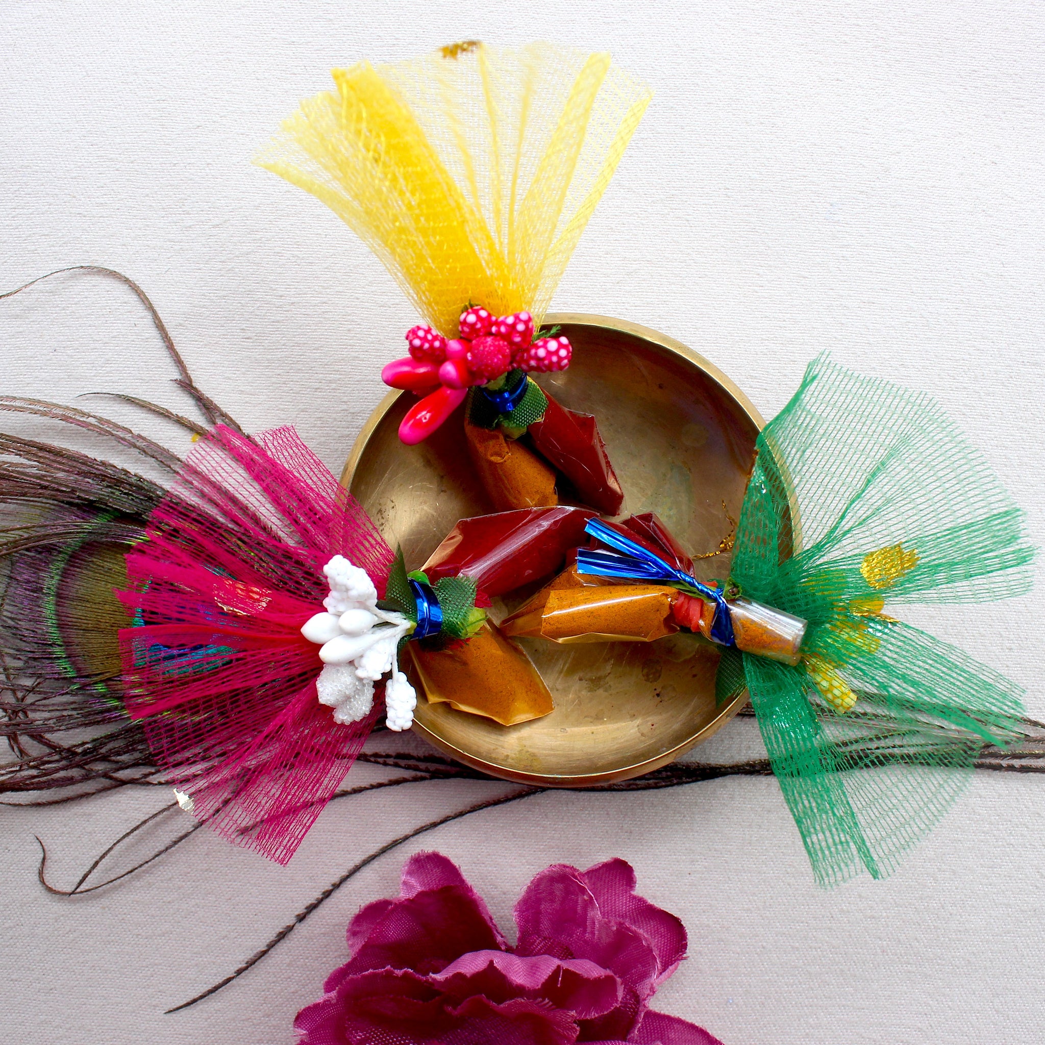 Handmade Haldi Kumkum Big Butterfly Net with Pollen Flowers Return Gif