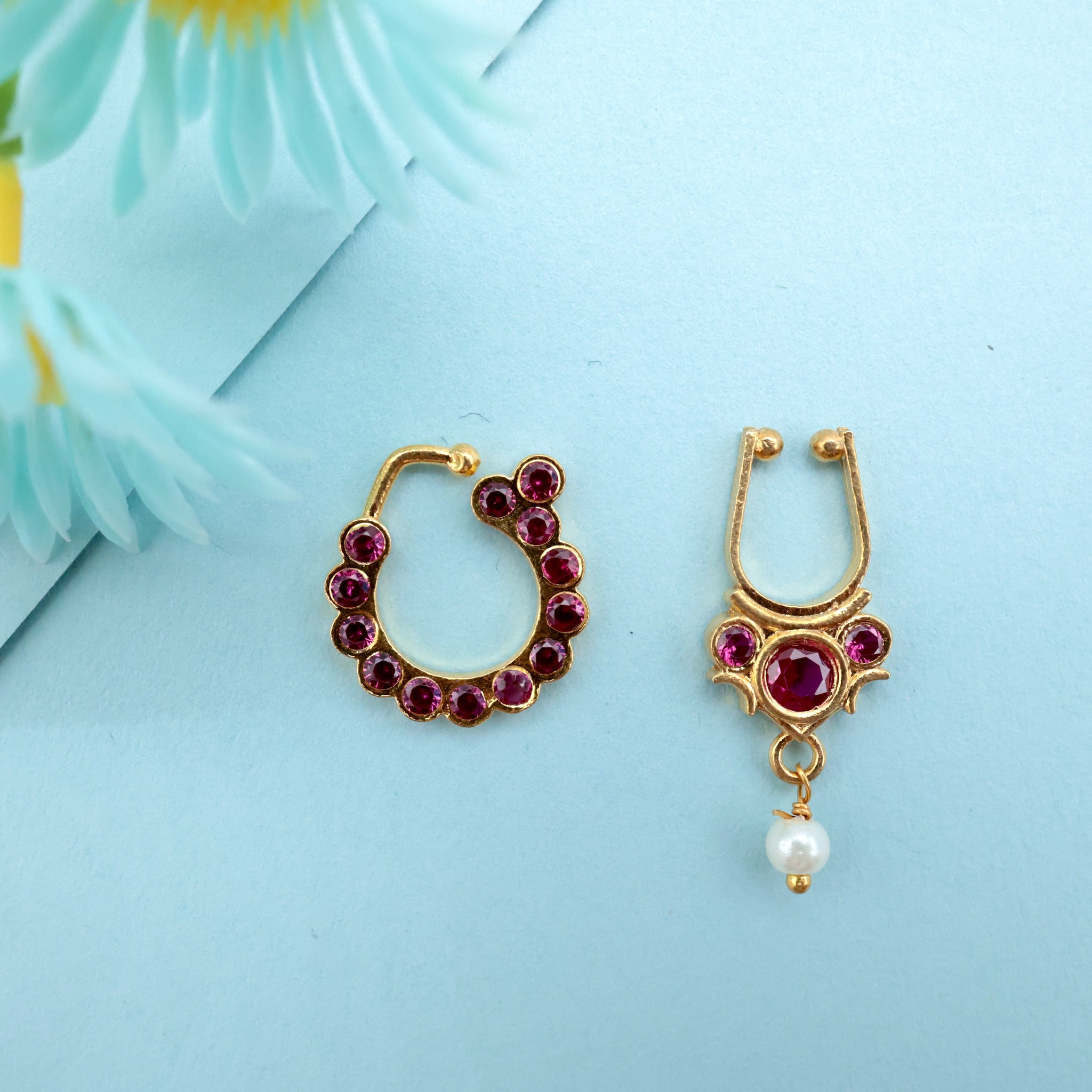 Premium Traditional Kemp Bridal Classic Nose pIn With Bullaku - Nathu
