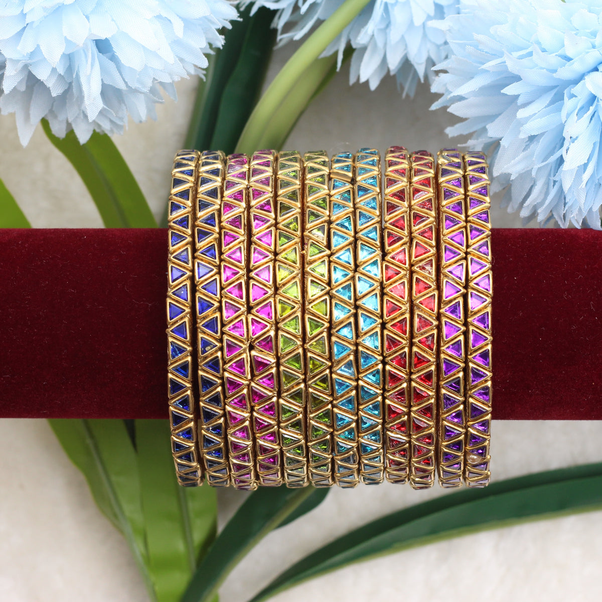 Handmade Silk Thread Kundan Triangle Thin Bangles - Best Navarathri Pu