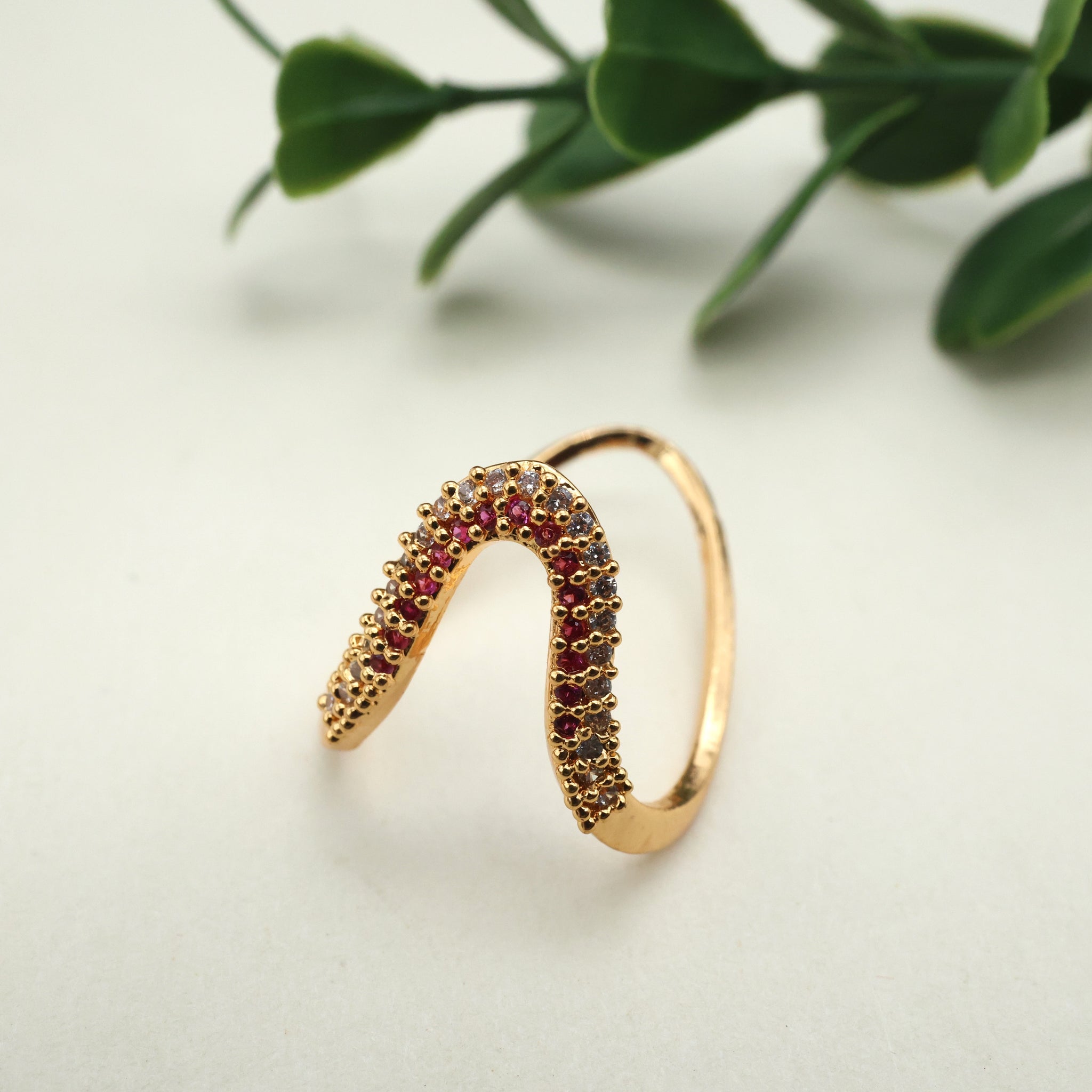 Real Gold Tone Double Line Traditional Neli Modhiram/Vanki Finger Ring