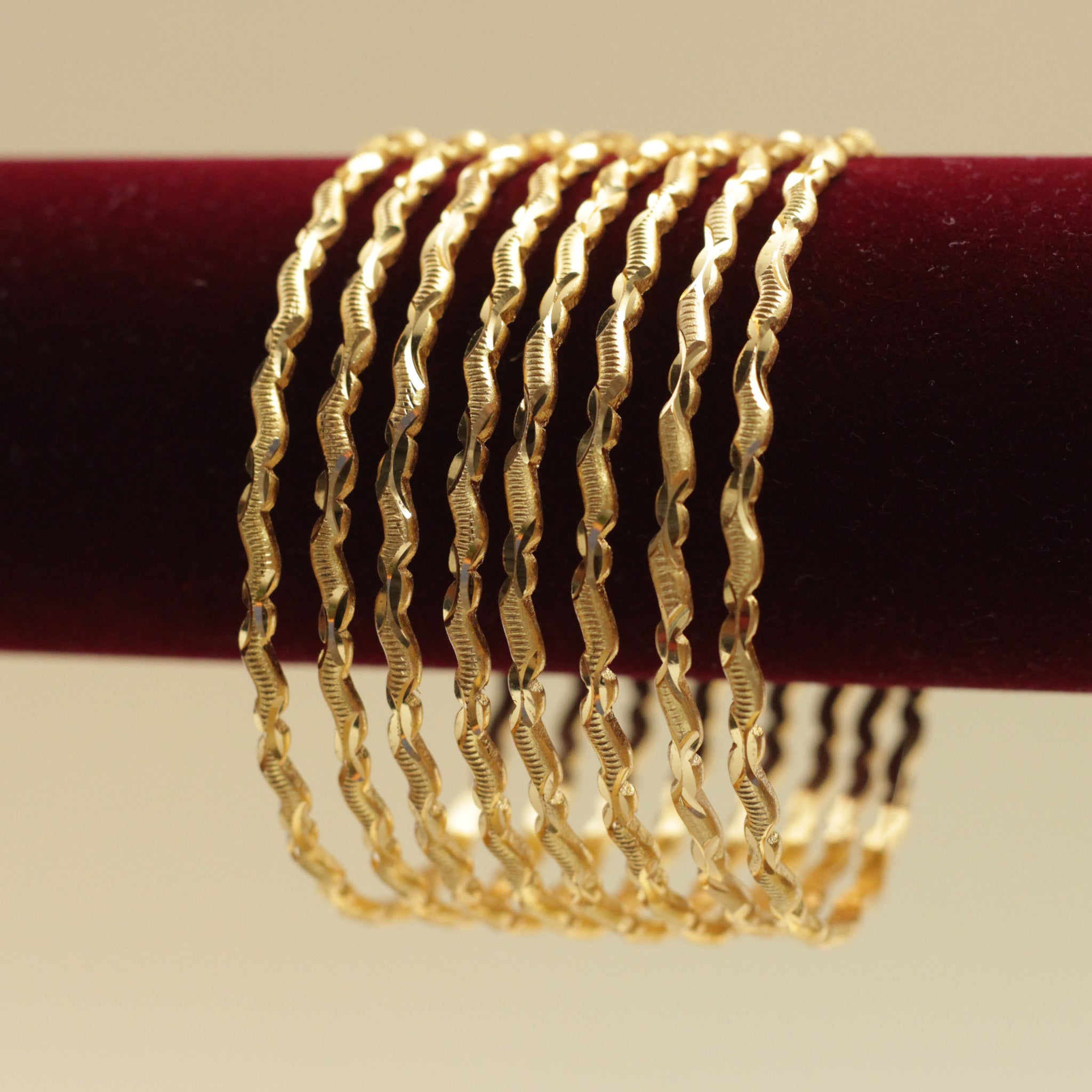 Real Gold Tone Traditional Wave Pattern Set 0f 8 Bangles - SS007 - Dai