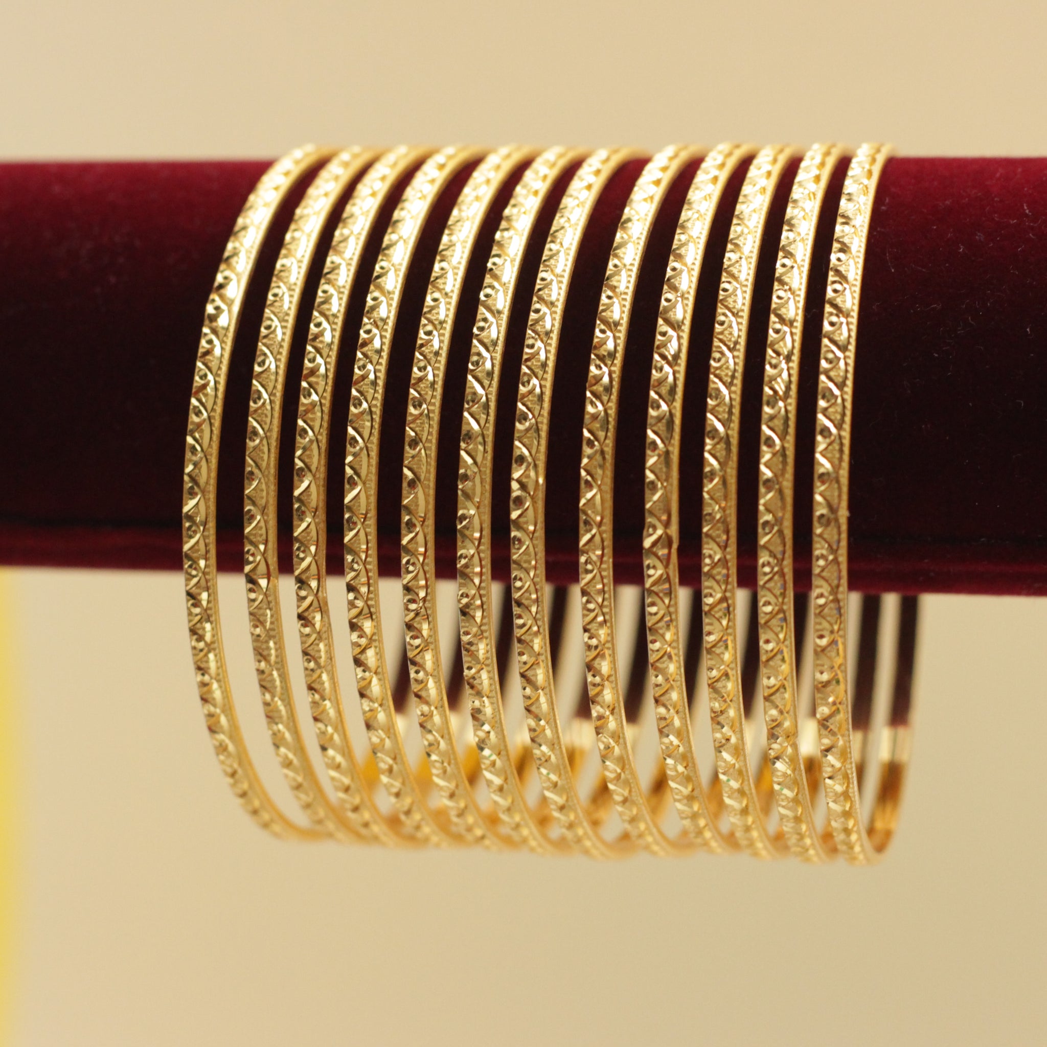 Real Gold Tone Matte Set of 12 Bangles - SS026 - Daily Wear/Office Wea