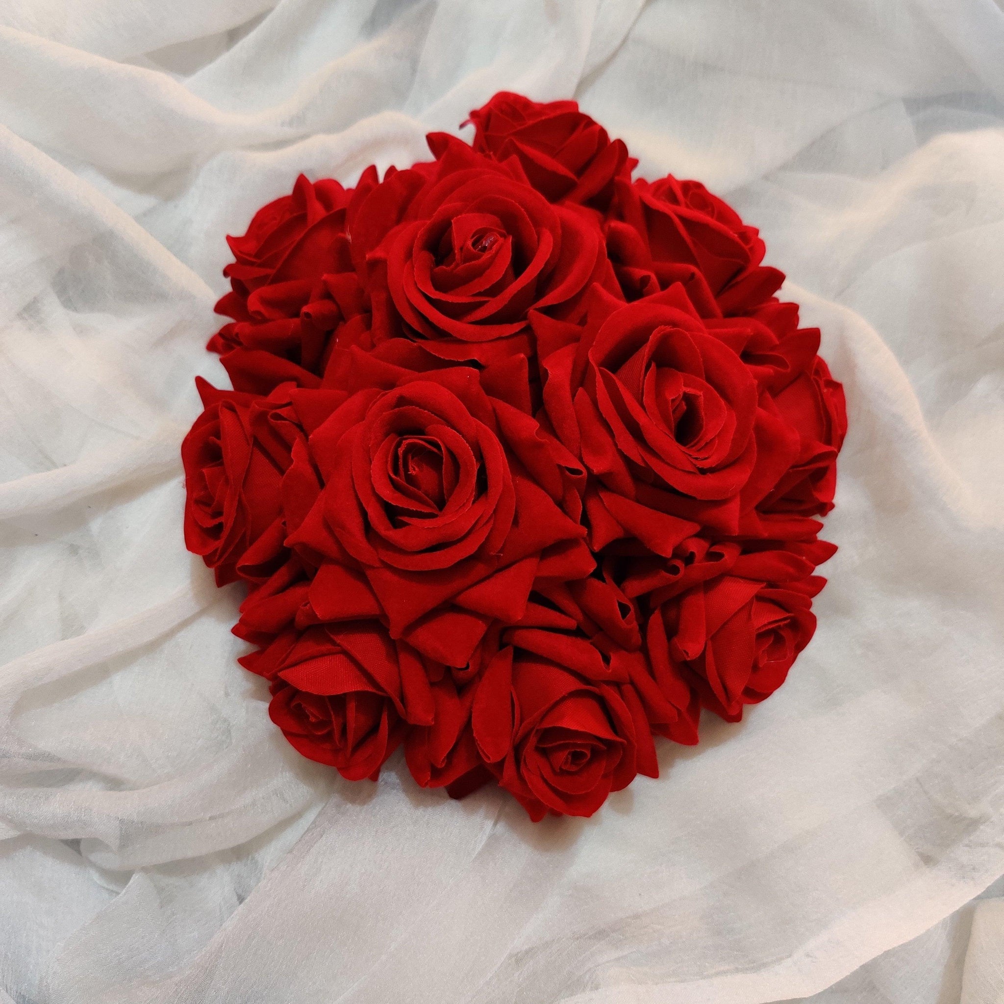 Full Real Look Alike Rose Artificial Flower Bridal Bun - Red Rose